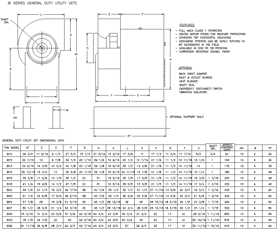 General Duty Utility Set Fan Drawing