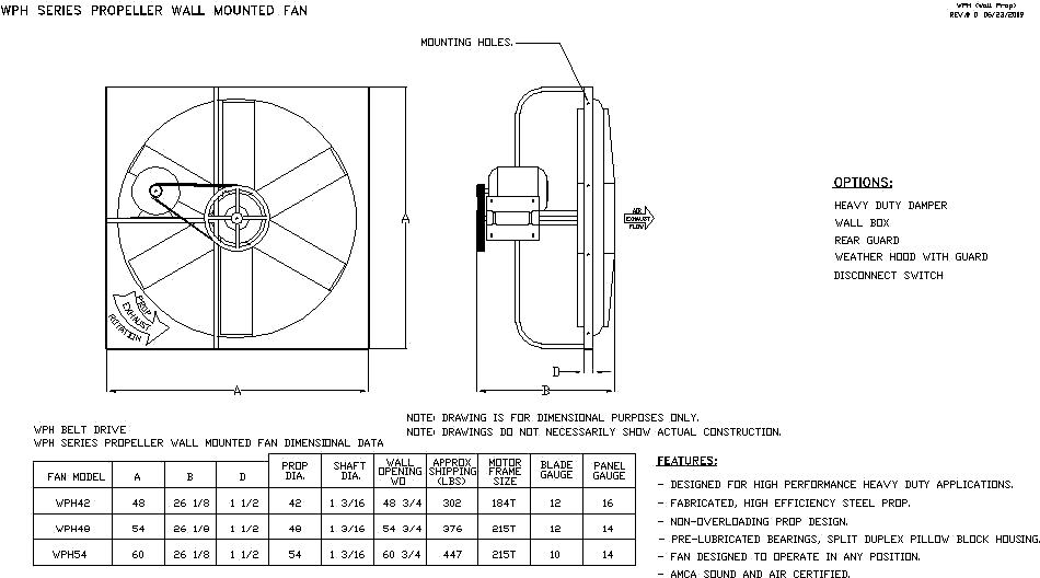 Propeller Wall Mounted Fan Drawing - Heavy Duty Belt Drive