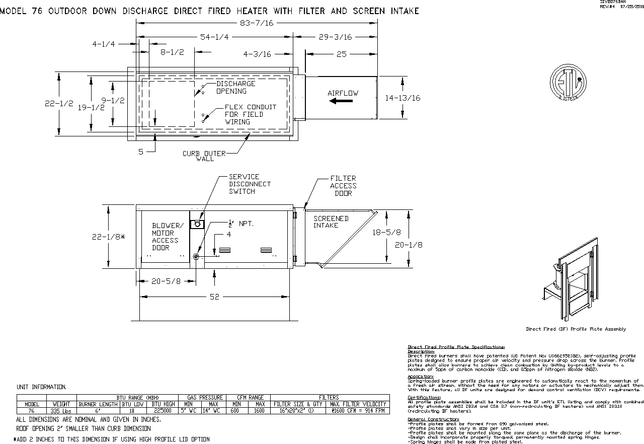 Compact Direct Fired Heater Submittal Drawing