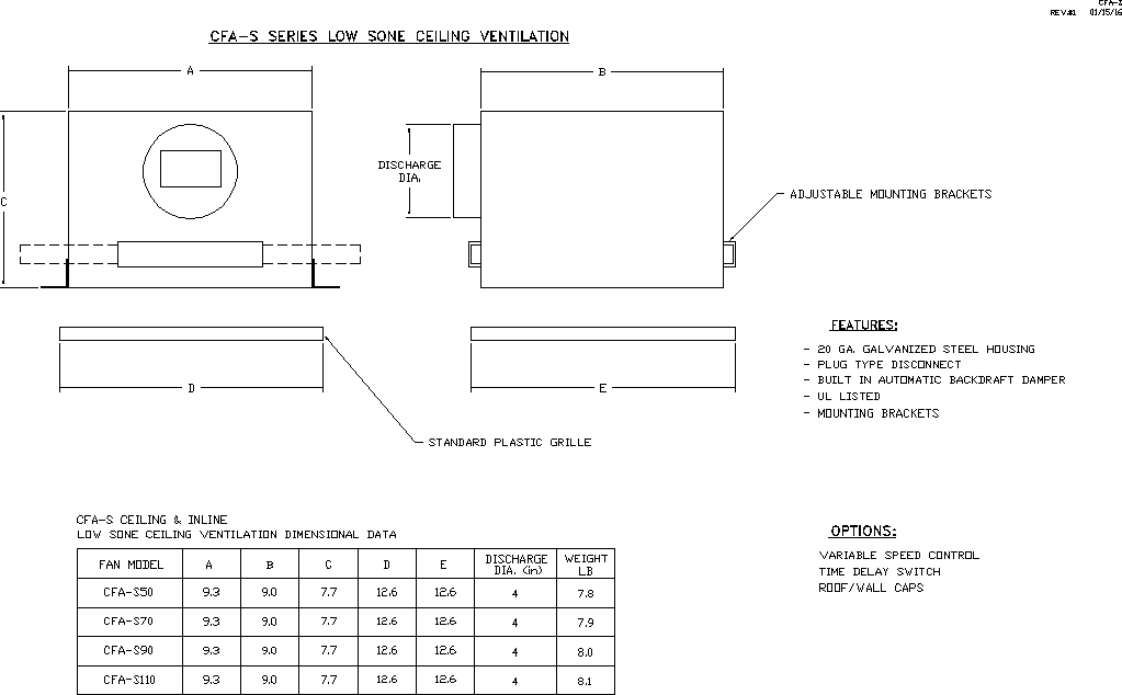 Standard Ceiling Fan Submittal Drawing