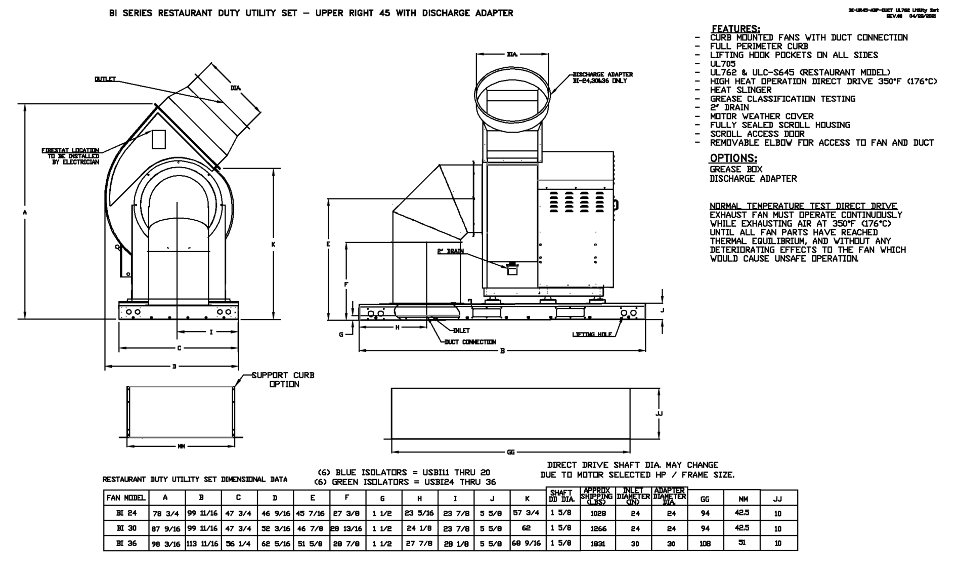 Restaurant Duty Utility Set Fan Drawing